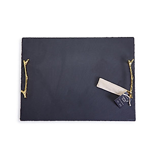 Two's Company Natural Slate Tray with Gold Twig Handles and 2 Chalk Pens