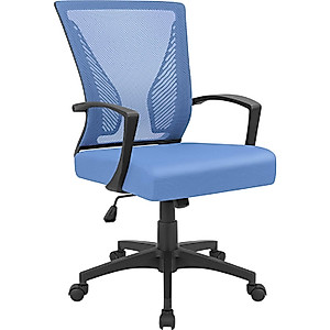 Furmax Office Chair Mid Back Swivel Lumbar Support Desk Chair, Computer Ergonomic Mesh Chair with Armrest (Blue)