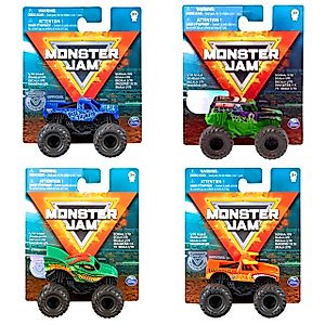 MonsterJam 4 Pack Bundle of 1:70 Scale Mini Monster Trucks (Grave Digger, Blue Thunder, El Toro Loco, & Dragon)