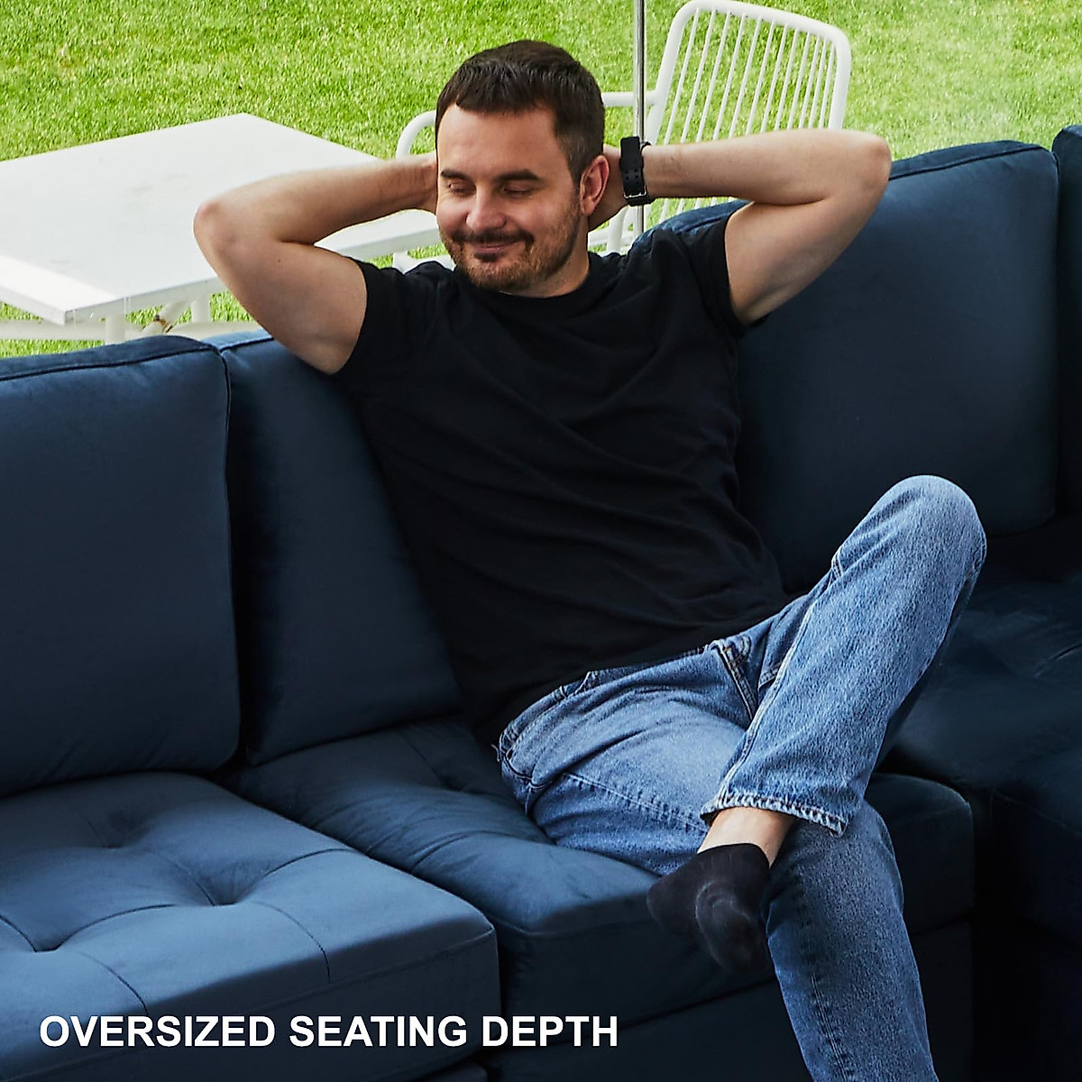 Belffin Modular Sectional Sofa Couch 7-Seater Convertible Sectional Sofa Velvet Modular Sectional with Storage Ottoman L Shaped Couch with Chaises Blue