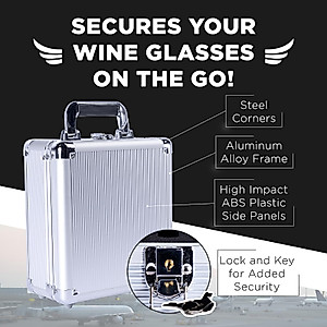 FlyWithWine Portable Aluminum Framed Wine Glass Carrying Case With Custom Wine Glass Fit Foam Inserts (Glasses Not Included)