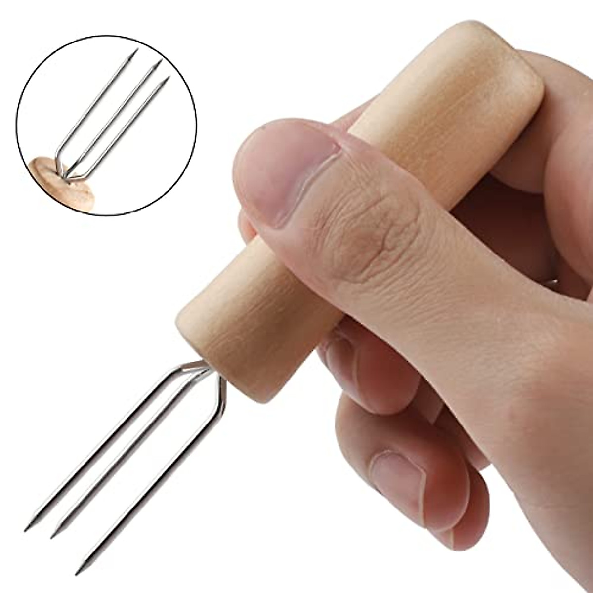 Corn On The Cob Holders Set of 12 Stainless Steel Corn Cob Holders with Wooden Handle Cob Skewers Corn Forks for BBQ Sweetcorn Roasted Meat Fruit (12)