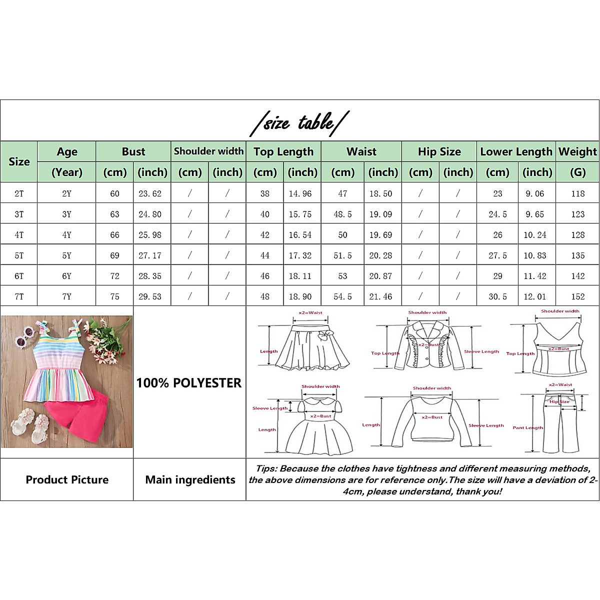 zarmfly Toddler Girls Summer Short Set Outfit Rainbow Sleeveless Tank Tops and Shorts 2PC Clothing Set 5t