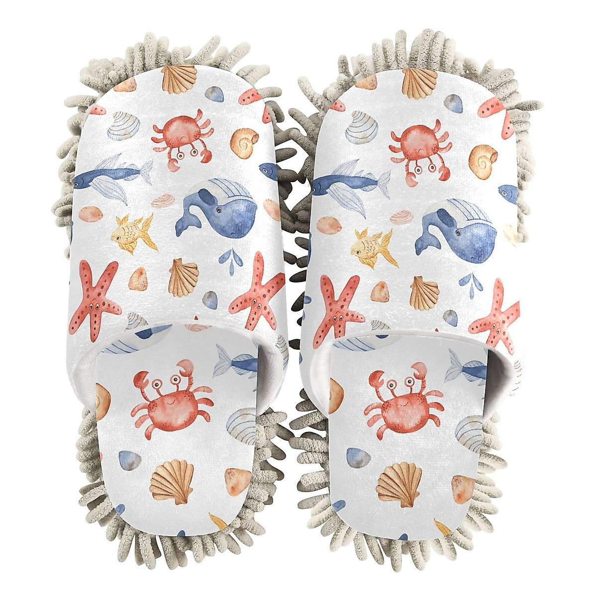 FLildon Microfiber Cleaning Slippers Cute Sea Animal Whale Washable Mop Shoes Slipper for Men/Women House Floor Dust Cleaner, Size L