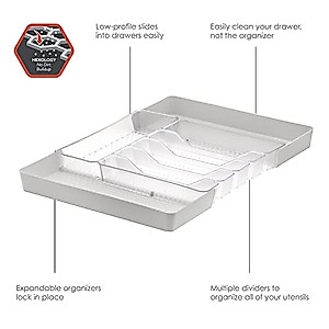 Spectrum Diversified Hexa Expandable Divided Drawer Organizer Tray Modern Kitchen Cutlery, Utensil, Silverware Holder, Cabinet Storage, 13 x 16, Clear Frost/Stone Gray