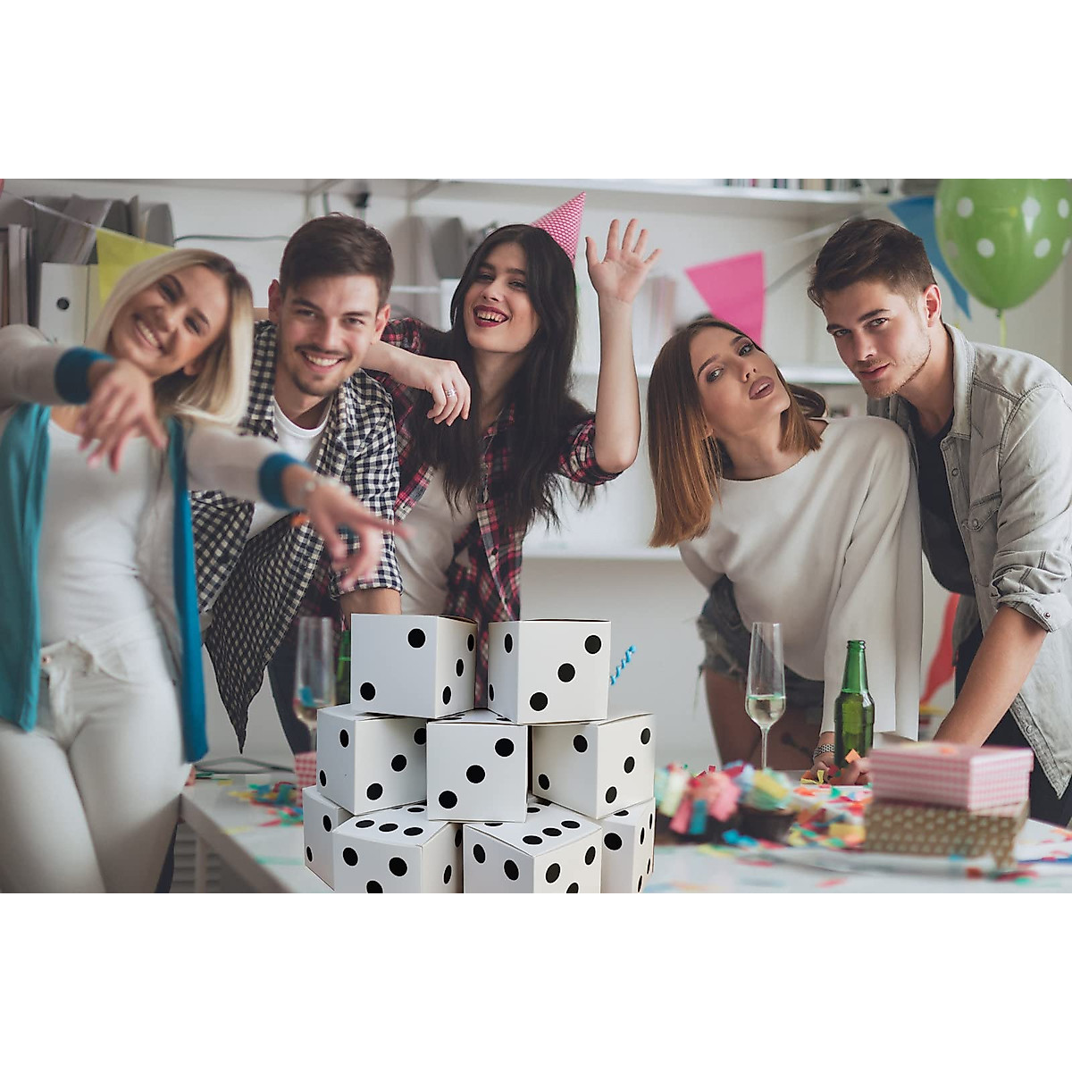 24 Pack Dice Favor Boxes 4x4x4 inches casino theme party decorations dice Boxes Bulk for centerpieces with Ribbon dice Game Night Party Decorations Casino Night Party Decoration , Black Red White