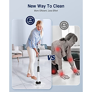 LABIGO Electric Spin Scrubber LA1 Pro, Cordless Spin Scrubber with 4 Replaceable Brush Heads and Adjustable Extension Handle, Power Cleaning Brush for Bathroom Floor Tile (Black)