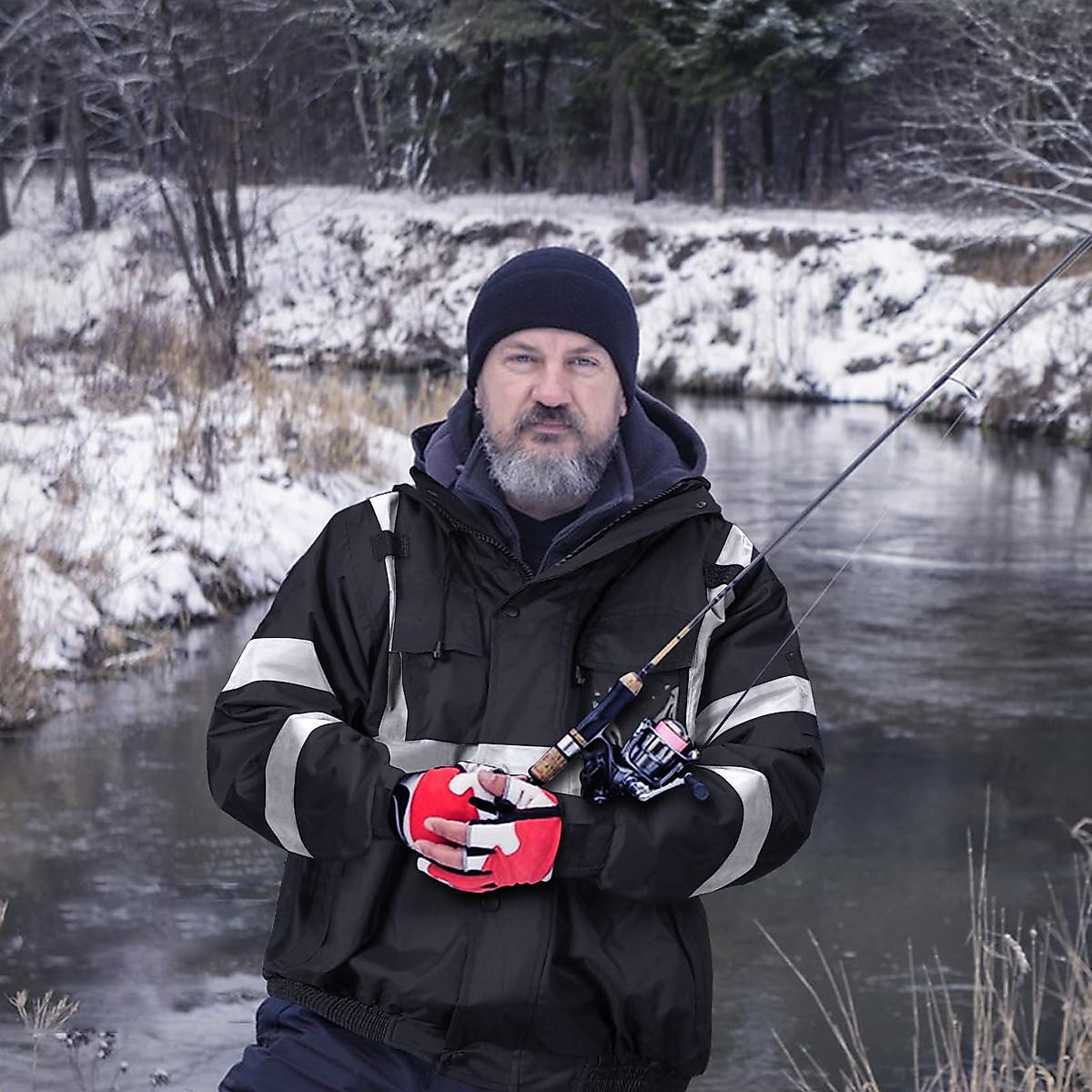 SKSAFETY High Visibility Reflective Jackets for Men, Waterproof Safety Jacket for Men with Pockets, Black Work Construction Coats for Winter Cold Weather,2XL, 1 Pack