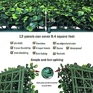 ODTORY Artificial Grass Wall Backdrop Panels,10 X 10 in 12P(8.4 sqft) UV-Anti Greenery Boxwood Panels for Indoor Outdoor Green Wall Decor & Ivy Fence Covering Privacy