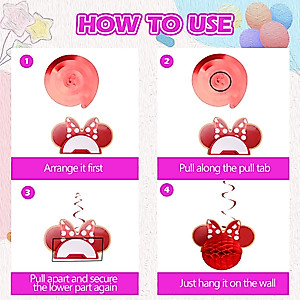 2 Pieces Micky Themed Birthday Decorations, Cartoon Honeycomb Balls with Hanging Swirls , Birthday Party Supplies Black and Red Table Decor for Kids, Women, Adults