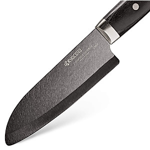 Kyocera Advanced Ceramic LTD Series Santoku Knife with Handcrafted Pakka Wood Handle, 5.5-Inch, Black Blade