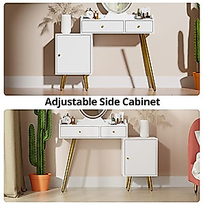 Cozy Castle Vanity Desk with Lighted Mirror, Makeup Vanity Table with Drawers and Adjustable Cabinet, Dressing Table Without Chair for Makeup Room, and Bedroom, White