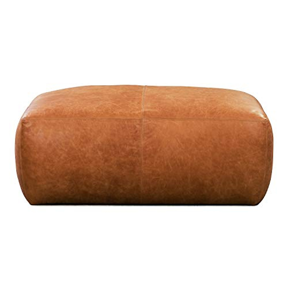 POLY & BARK Denver Leather Ottoman in Full-Grain Pure-Aniline Italian Tanned Leather in Cognac Tan