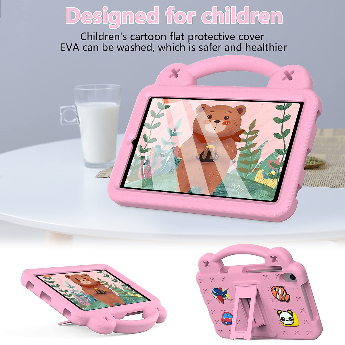 YRH for TCL Tab 8le Tablet Case 8.0 inch, Kids EVA Cover with Stand Handle, for TCL Tab 8 LE (9137w)/WiFi (9132X)/Plus(9138s)/SE(6048E)/8V, Pink