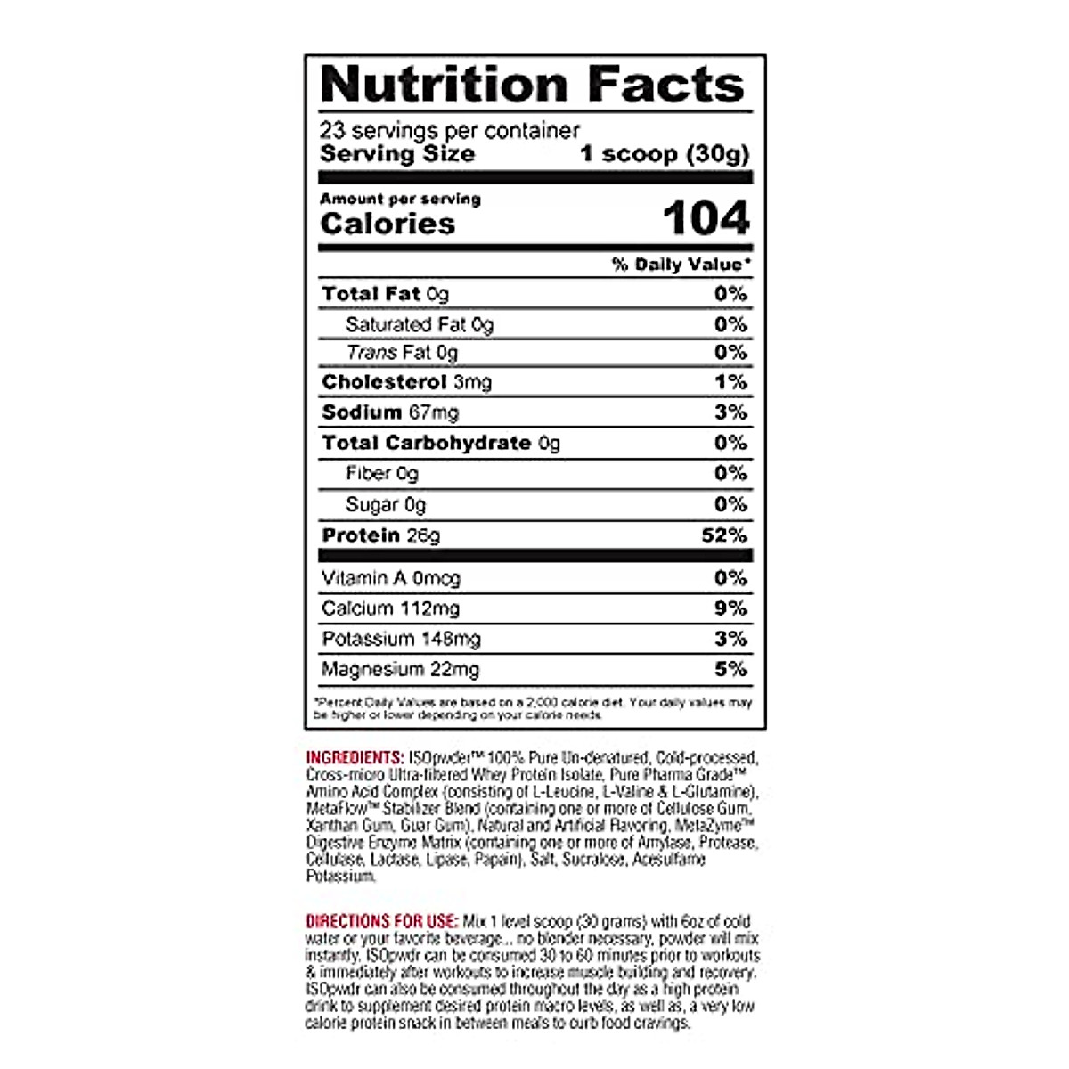 Metabolic Nutrition Whey Protein Isolate ISO PWDR Butter Pecan Cookie, 1.54lb, 23 Servings, 26g Protein, Fast Digesting, Zero Carbs, Delicious Flavor, Very Low Carbs & Fat, Zero Lactose
