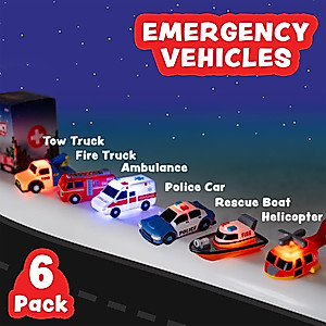 Tub Works® Emergency™ Cars Light Up Bath Toys, 6 Pack | Water-Activated Light Up Toys Flash & Change Color | Soft, Squeezable Baby & Toddler Bath Toys | Sensory Toys with Bath Lights for Kids Bath