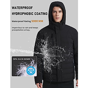 Lesmart Mens Down Jacket Hooded Puffer Jacket Lightweight Water-Resistant Winter Down Coat Black M