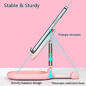 SOARCHICK Cute Bear Foldable Phone Stand for Desk Portable Cell Phone Holder with Makeup Beauty Mirror Adjustable Height Angle Kawaii Office Supplies Pink Desk Accessories for Women Girls Gifts