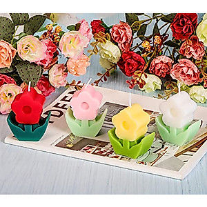 4 PCS Flower Shaped Candles,Cute Candles Aesthetic Candle,Smokeless Scented Candles,Delicate Decorative Candle for Home Decor,Flower Candle Gift for Wedding,Birthday Party,Spa (White,Yellow,Pink,Red)