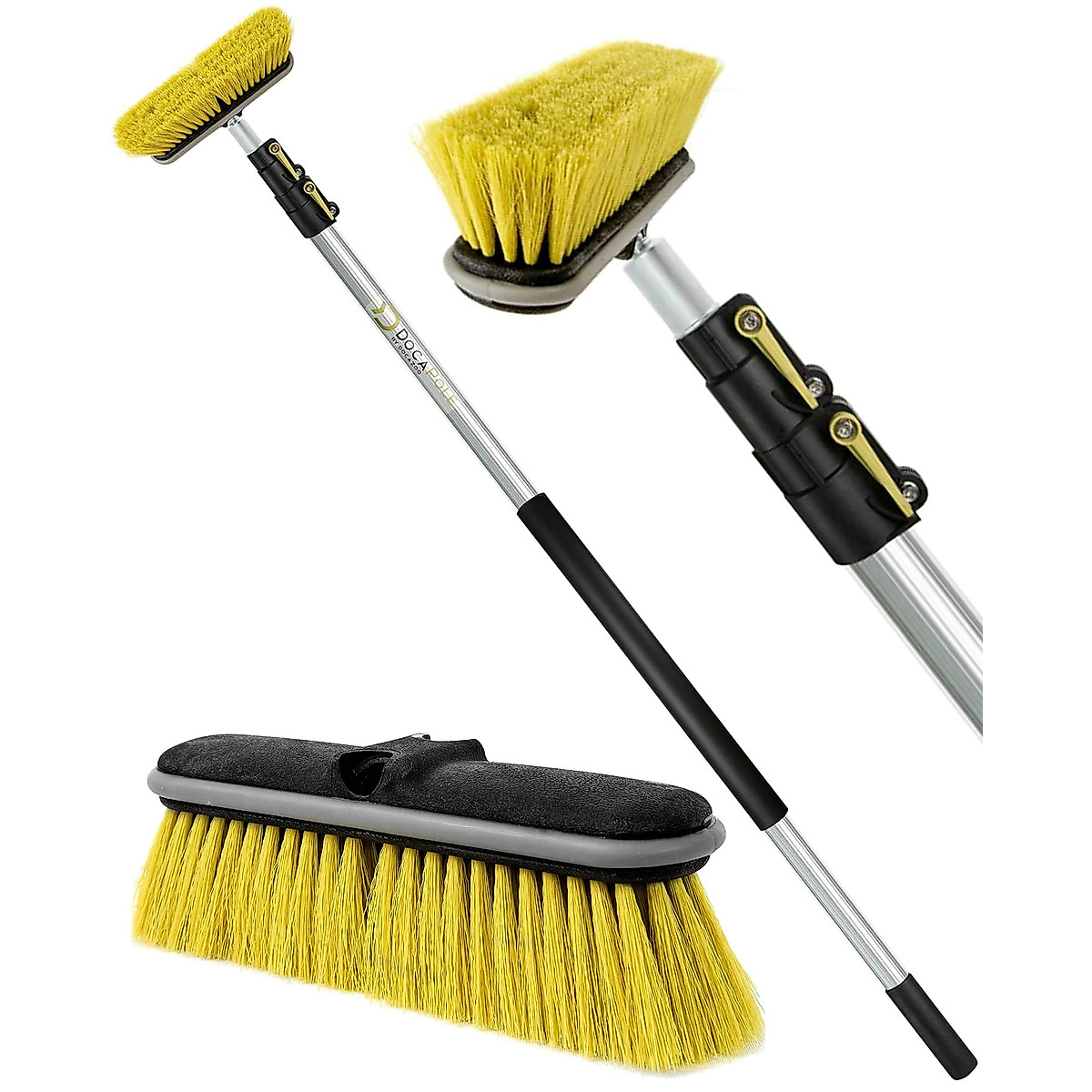 DOCA Floor Scrub Brush with Long Handle - 5-12 Ft Extension Pole (18+ Ft Reach) - Outdoor Broom - Car Wash Brush with Long Handle Also for House Siding, Deck, Patio & More