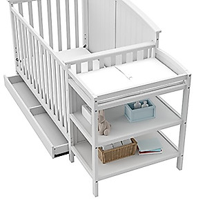 Storkcraft Steveston 5-in-1 Convertible Crib and Changer with Drawer (White) – GREENGUARD Gold Certified, Crib and Changing Table Combo with Drawer, Converts to Toddler Bed, Daybed and Full-Size Bed