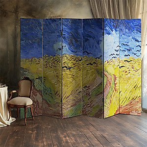 LANDCHY 6 Panel Room Divider Oversized 7.8FT W Foldable Room Divider Privacy Screen Van Gogh's Painting-Wheat Field with Crows,Foldable Portable Room Separating Divider Room Partition Freestanding