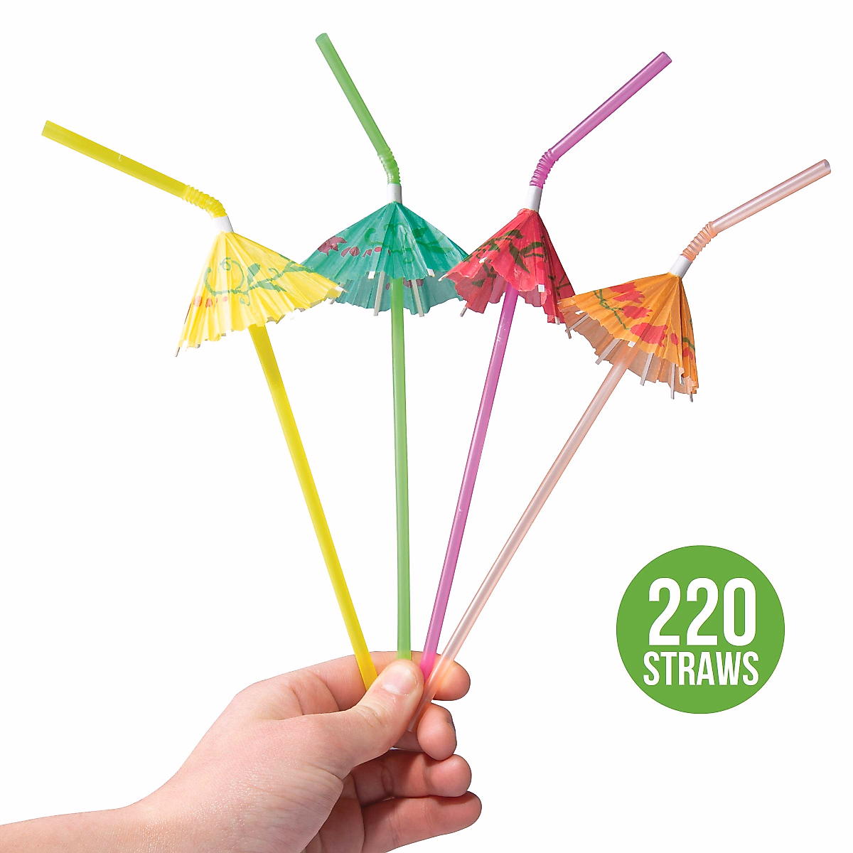 Prextex Umbrella Drinking Straws 200pcs - Flexible Straw, Bendable/Bendy Straws, Colored Long Plastic Straws, Disposable Plastic Straws, Colored Straws, Cocktail Straws, Umbrella Straws, Tumbler Straw