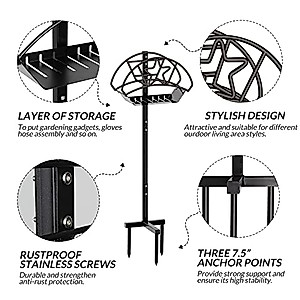 Walensee Garden Hose Holder Detachable Freestanding Water Hose Holder Hose Hanger for Outside Heavy Duty Metal Hose Storage Hose Stand Outdoor Decorative Hose Reel Rack for Garden, Yard & Lawn, Black
