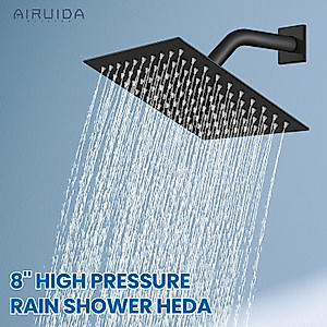 Airuida Shower Faucet Set with Tub Spout Bathtub Faucet Kit Complete Tub Shower Trim Kit with Solid Brass Rough-in Valve and 8 Inch Square Rainfall Showerhead Bent Shower Arm Matte Black