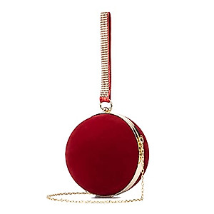 Olivia Miller Women’s Fashion Mary Round Ball Red Clutch w Detachable Chain Strap, Evening Handbag, Small Wedding Prom Party Pouch Bag