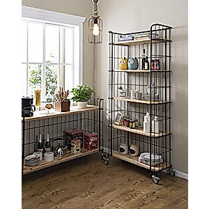 Creative Co-Op 5 Tier Wood Shelves with Metal Frame & Caster Wheels