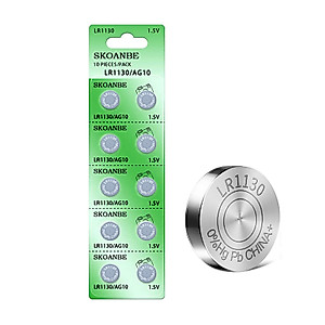 SKOANBE 10PCS LR1130 AG10 SG10 389 189 1.5V Button Coin Cell Battery