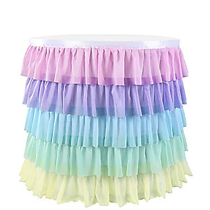 6ft Rainbow Unicorn Tutu Table Skirt for Rectangle Round Tables Chiffon Table Cloth for Unicorn Birthday Party Decorations Baby Shower Parties Ruffle Table Skirting