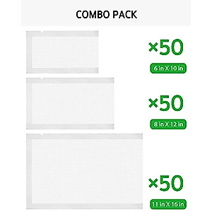 Syntus Vacuum Sealer Bags, 150 Gallon 11" x 16" and Quart 8" x 12" and Pint 6" x 10" Commercial Grade PreCut Bag, Food Vac Bags for Storage, Meal Prep or Sous Vide