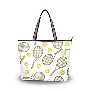JSTEL Women Large Tote Top Handle Shoulder Bags Tennis Rackets And Balls Patern Ladies Handbag