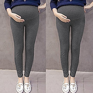 Women's Pregnant Pants Workout Active Stretchy Pants Capri Maternity Leggings Over The Belly Maternity Trousers (Dark Gray, L)