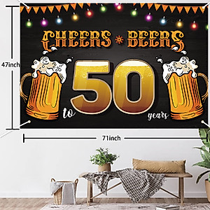 4 x 6ft Happy 50th Birthday Party Decorations Banner Black and Gold - Cheers and Beers to 50 Years Anniversary Photo Booth Backdrop party Supplies for Women and Men