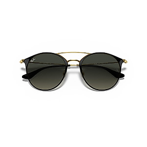 Ray-Ban RB3546 Round Sunglasses, Black On Gold/Light Grey Gradient Dark Grey, 52 mm