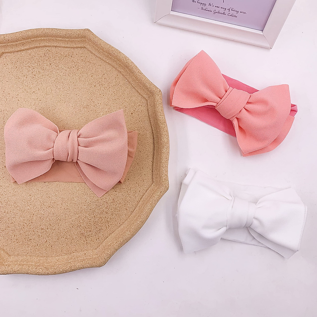 KIDOCHEESE Baby Girl Nylon Hairband with Bows, 5 Count (Pack of 1), for Infant, Extra Stretchy, Handmade