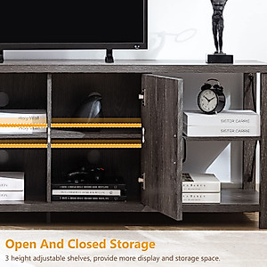 AUXSOUL 70 Inch TV Stand for 75 Inch TV, Farmhouse Entertainment Center with Storage Shelves & Barn Door, TV Console Cabinet for Living Room Bedroom,Grey Wash