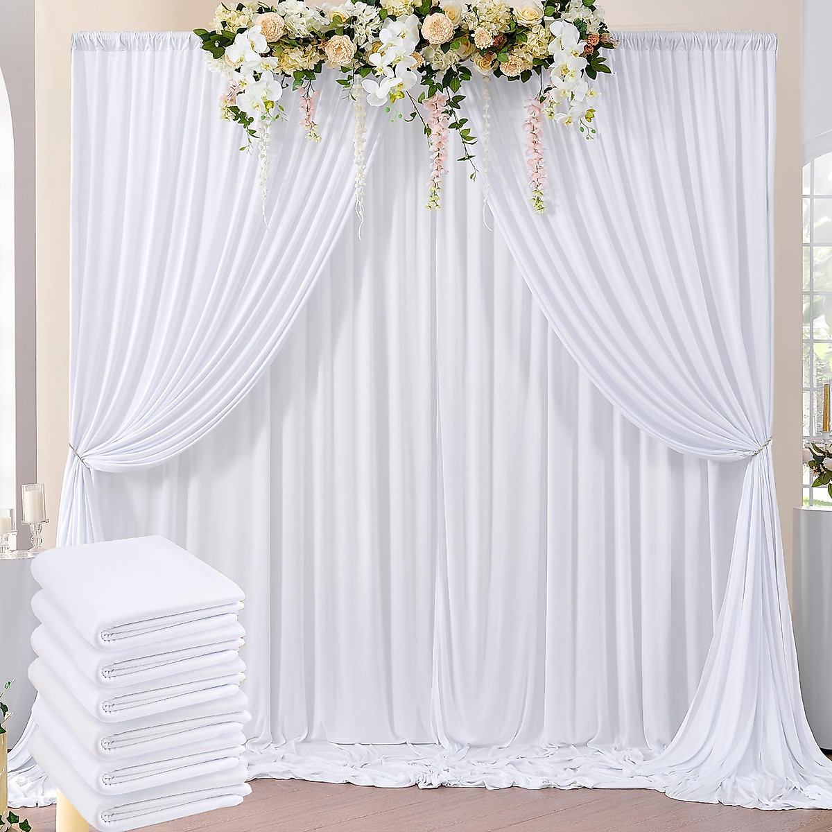 30ft x 10ft Wrinkle Free White Backdrop Curtain for Parties, Thick Fabric Photo Backdrop Drapes 6 Panels 5x10ft for Wedding Birthday Party Photography Background Baby Shower