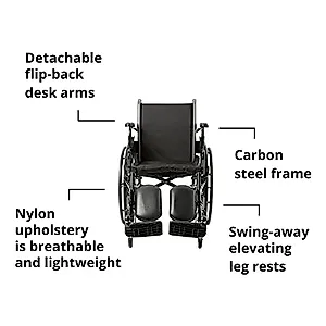 McKesson Wheelchair, Swing Away Foot Leg Rest, Elevating Leg Rest, Desk Length Arms Flip Back, 16 in Seat, 300 lbs Weight Capacity, 1 Count