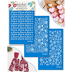 KEOKER Valentines Silk Screen Stencils for Polymer Clay, Valentines Silk Screen for Polymer Clay, 3PCS Valentine Silk Screen Polymer Clay, Heart Pattern Polymer Clay Stencil (Heart)