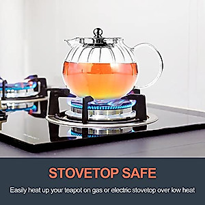 Warmyee Glass Teapot with Removable Infuser, Stovetop Safe Tea Kettle, Tea Diffuser for Loose Tea Maker Set (22 oz / 650 ml (1-2 Cups))