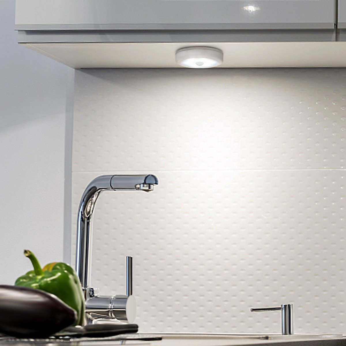 AMIR Upgraded Motion Sensor Light, Cordless Battery-Powered LED Night Light, Stick-Anywhere Closet Light Stair Lights, Wall Lights for Hallway, Bedroom, Kitchen (White - Pack of 6)