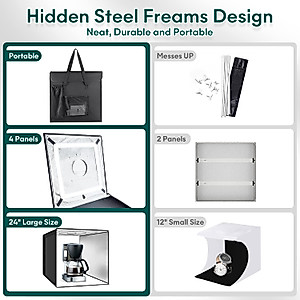 Daguerre 24"x24" Foldable Photo Studio Light Box, Bi-Color Dimmable Shooting Tent with 240 LED Lights, 3000-5500K - Includes 6 Color Backdrops for Professional Photography