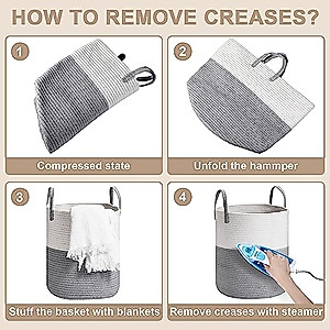 Tanlade 4 Pack Tall Baby Laundry Basket Woven Cotton Rope Laundry Hamper Basket Boho Toy Storage Basket Nursery Clothes Hamper Basket Dirty Clothes Basket with Handles for Bathroom Living Room (Grey)