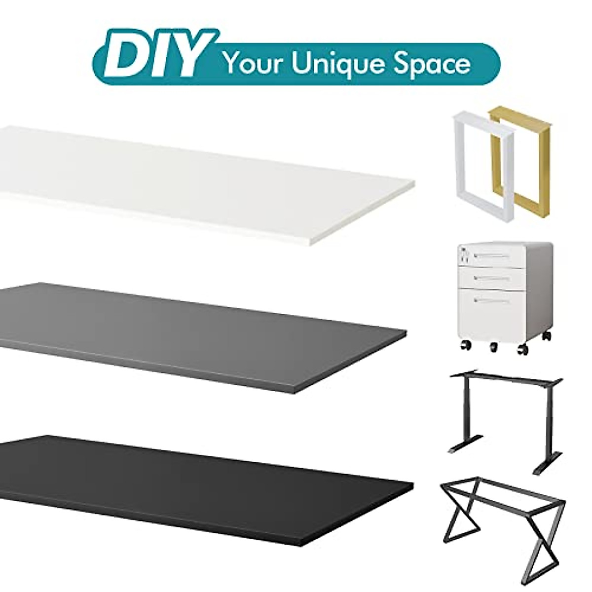 Kaboon 60x24 Black Table Top Marble Surface, Solid One-Piece Desktop, Universal Wood Countertop, Reversible Laminate Top, Double Desks, L-Desk DIY, 23.62" D x 59.1" W