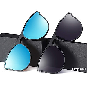 OopsMi Polarized Clip-on Sunglasses TR90 Frame Flip Up Driving Glasses For Prescription Glasses (Black Lens)
