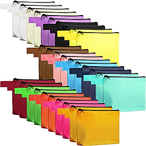 30 Pieces Makeup Bags Travel Canvas Cosmetic Bags Bulk Multipurpose Small Makeup Pouch for Purse Portable Zipper Blank Toiletry Pouch Organizer DIY for Women, Assorted Colors(9.8 x 5 x 2 Inch)